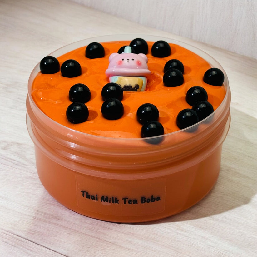 Thai Milk Tea Boba thick slime glossy slime with 10mm boba – BokoiSlime
